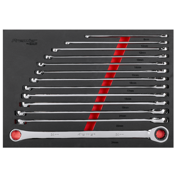 Sealey AK63190 ⏐ Premier Extra-Long Double Ring Ratchet/Fixed Spanner ...