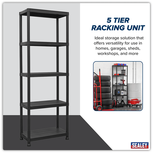 Sealey APPR5 ⏐ Plastic Racking Unit with 5 Shelves 25kg Capacity ...