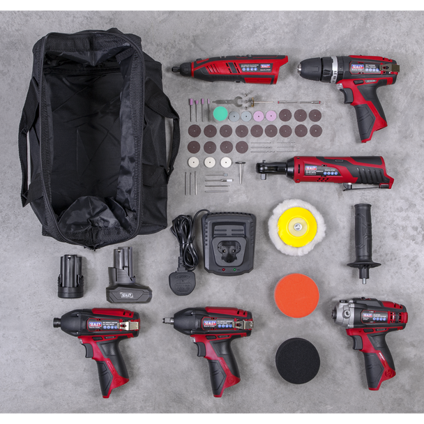 Sealey CP1200COMBO2 │ 6 x SV12 Series Cordless Power Tool Kit 12V - 2 ...