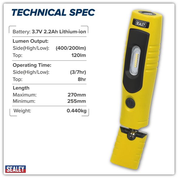 Sealey LED3602Y ⏐ Rechargeable 360° Inspection Light 4W & 3W SMD LED ...