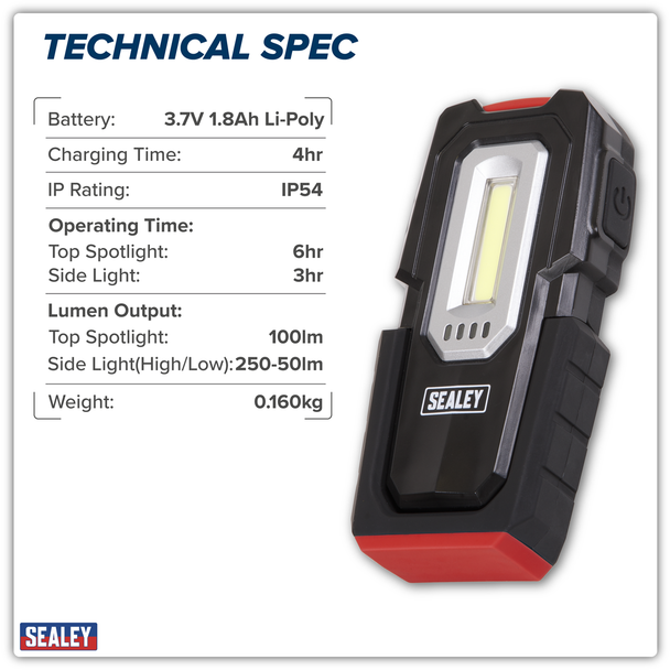 Sealey LEDWC03 ⏐ Wireless Rechargeable Inspection Light 3W COB & 1W SMD ...