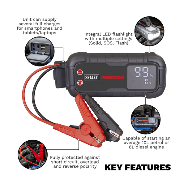 Sealey RS2000 ⏐ RoadStart® 12V Jump Starter Power Pack 2000A ...